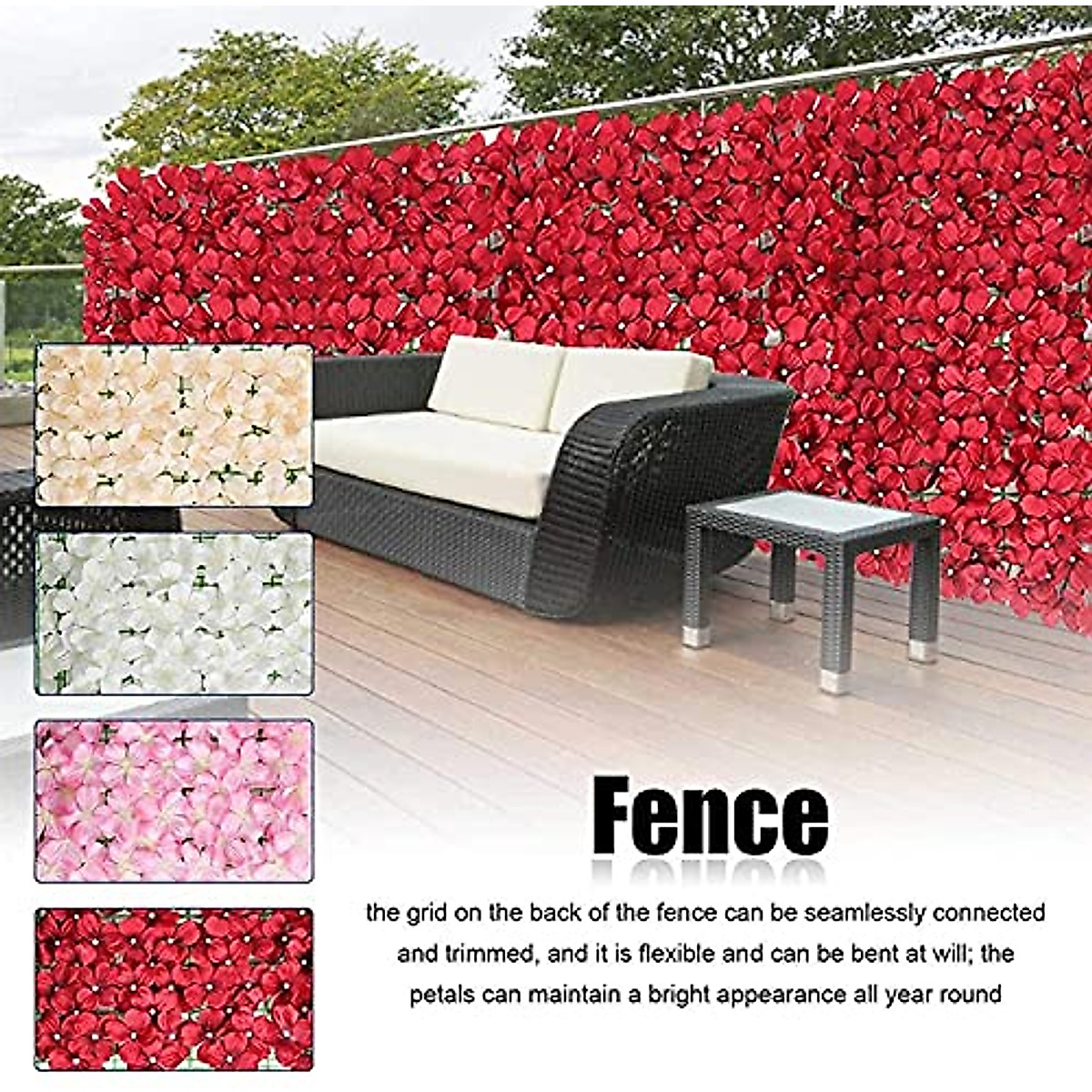 HACSYP Expandable Faux Privacy Fence Artificial Ivy Fence Screening 19.6″×118″ | Artificial Ivy Mesh Flower Fence Garden Rattan Fence Balcony Mesh Outdoor Wedding Decoration (Color : White)