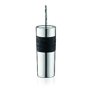 Bodum Travel Press, Stainless Steel Travel Coffee and Tea Press, 15 Ounce, .45 Liter, Black,1 Count (Pack of 1)