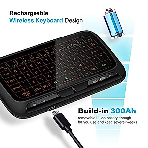 ILEBYGO 2.4Ghz Mini Wireless Keyboard Touchpad Combo with 3 Level Backlit Rechargeable Full Screen Remote Control for Android TV Box, Projector, IPTV, HTPC, PC, Laptop
