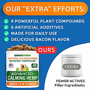 BARK&SPARK Advanced Calming Hemp Treats for Dogs - Hemp Oil + Melatonin - Anxiety Relief - Separation Aid - Stress Relief During Fireworks, Storms, Thunder - Aggressive Behavior, Barking - 60Chews