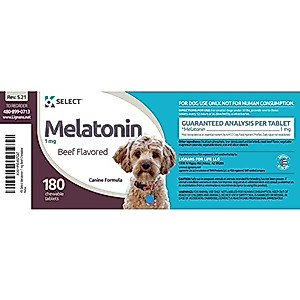 K9 Select Melatonin for Small Dogs, 1mg - 180 Beef Flavored Tablets - Canine Sleep Aid