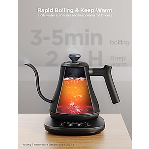 Govee Smart Electric Kettle, WiFi Variable Temperature Control Gooseneck Kettle, Pour Over Kettle and Tea Kettle, Alexa Control, 1200W Quick Heating, 100% Stainless Steel, 0.8L, Matte Black