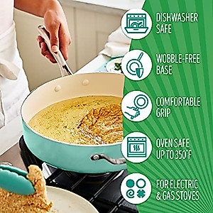 GreenLife Artisan Healthy Ceramic Nonstick, 5QT Saute Pan Jumbo Cooker with Helper Handle and Lid, Stainless Steel Handle, PFAS-Free, Dishwasher Safe, Oven Safe, Turquoise
