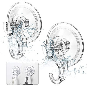 Elegear Suction Cup Hooks for Shower, 2 Pack Waterproof Reusable Shower Suction Hooks, Clear Suction Shower Hooks Hold up to 6.6LB Wreath Suction Hook for Christmas Wreath Loofah Towel Sponge