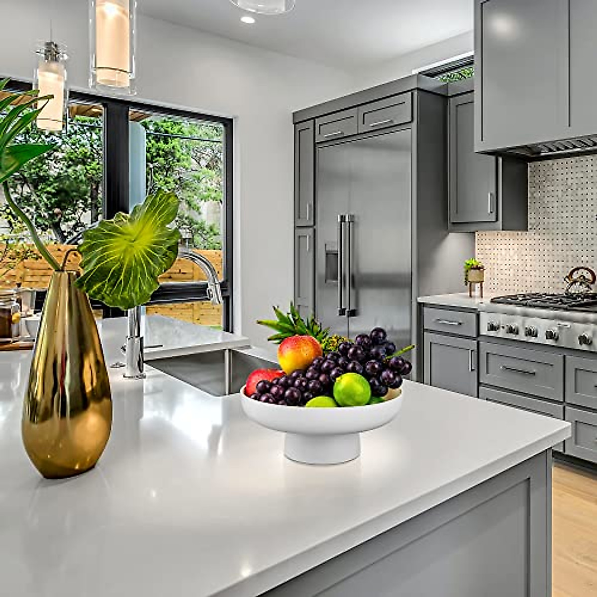 Awarmbe 10.4 Inch Fruit Bowl, Fruit Bowl For Kitchen Counter, Pedestal Fruit Bowl For Table Countertop, Decorative Fruit Bowls For Home, White