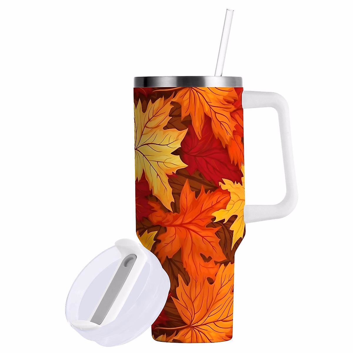 YKZEYK Leaf Watercolor Fall 40 OZ Tumbler with Handle And Straw Insulated Tumblers Coffee Mug Travel Cup Reusable Water Bottle Cup Tumbler