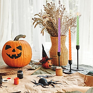 Whaline 8Pcs 10 Inch Halloween Spiral Taper Candles Black Orange Purple Green Dripless Twisted Wax Candles Long Unscented Candle Sticks for Home Party Supplies