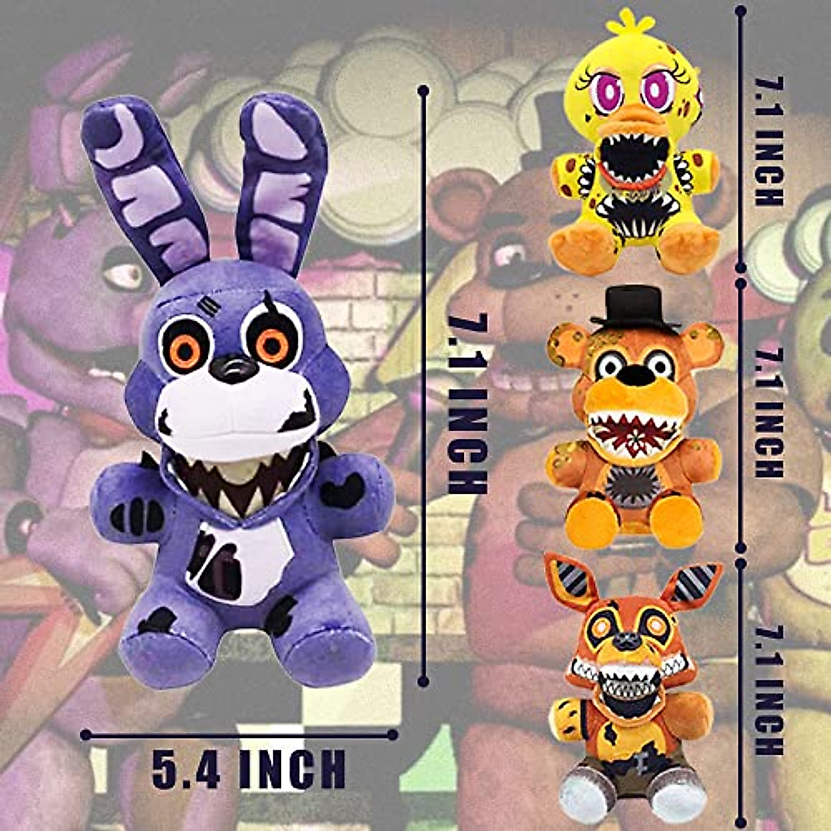 Sumincute Plushies, 4 Pcs FNAF Plushies, Five Nights at Freddy's Plush, FNAF Plushies Set, Freddy's Party Supplies Christmas Birthday Gift for Boys and Girls