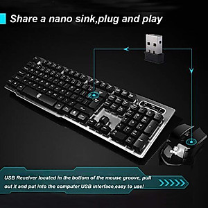 Keyboard and Mouse Combo,2.4G Wireless Mechanical Hand Feel Ergonomic Multimedia Gaming Keyboard +1600DPI Optical Mouse+Mice Pad for Laptop PC Smart TV MacBook (Black)