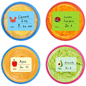 240 PCS Baby Food Labels Set in 2 Sizes and 45 Designs Water Resistant for Food Containers, Jars