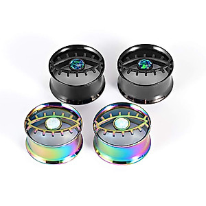 TBOSEN 1Pairs Eye Opal Style Ear Gauges Double Flared Flesh Tunnels Ear Tunnels and Plugs Body Piercing Gauges 0g-1" in 8mm-25mm