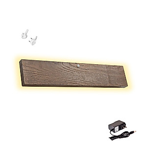 SKIVTGLAMP Wood Wall Sconce Rechargeable Battery Operated LED PIP Motion IR Sensor Wall Lamp, No Drilling Cordless Farmhouse Wall Mounted for Rustic Home Decor Backdrop Customizable Rectangle Walnut