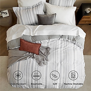 Bedsure Duvet Cover King Size - Reversible Striped Duvet Cover Set with Zipper Closure, 3 Pieces Grey Bedding Set with 8 Corner Ties and 2 Pillow Shams 20"x36"