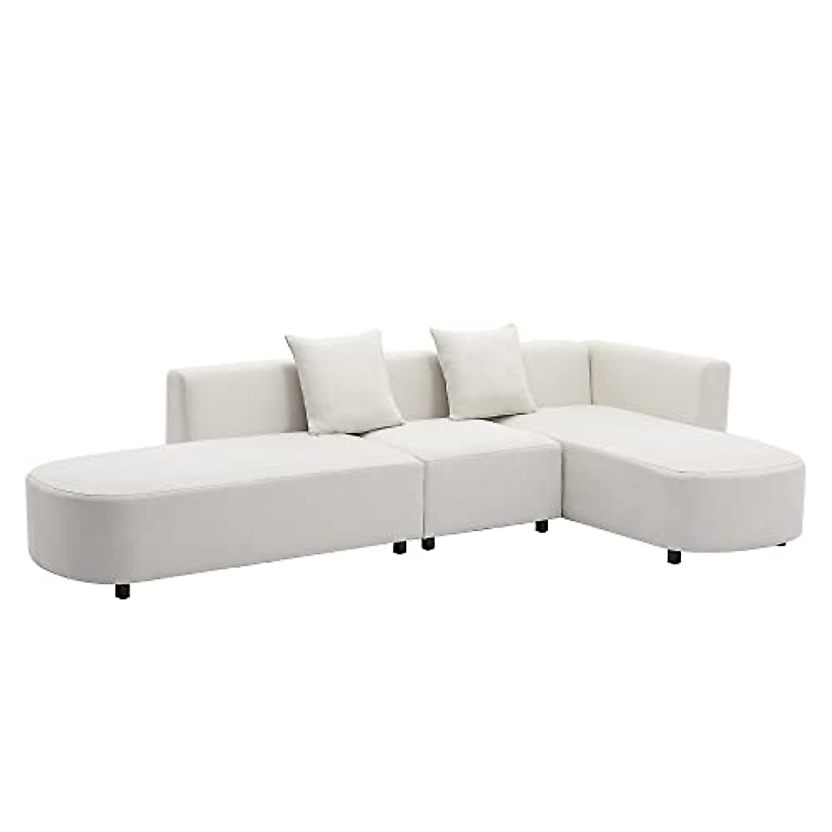 NCKMYB Modern L Shaped Sectional Sofa with Circular Seat, Luxury Sofa with 2 Pillows, Right Hand Facing Upholstery Couch for Living Room, Apartment, Office (Beige)