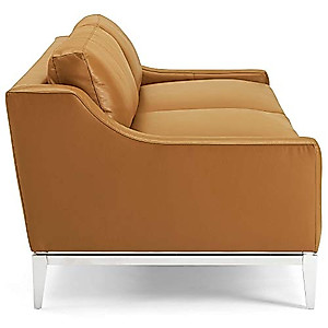 Modway Harness 83.5" Leather Sofa in Tan with Stainless Steel Base