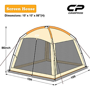 CAMPROS CP Screen House 10 x 10 Ft Screened Mesh Net Wall Canopy Tent Screen Shelter Gazebos for Patios Outdoor Camping Activities - Beige