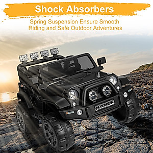 JOYMOR 2 Seat Ride on Truck, 12V Kids Electric Battery Powered Car with Remote Control, Motorized Toddler Vehicles Truck Toy, Adjustable Speeds, MP3 Player, LED, Horn (Two seat, Black)