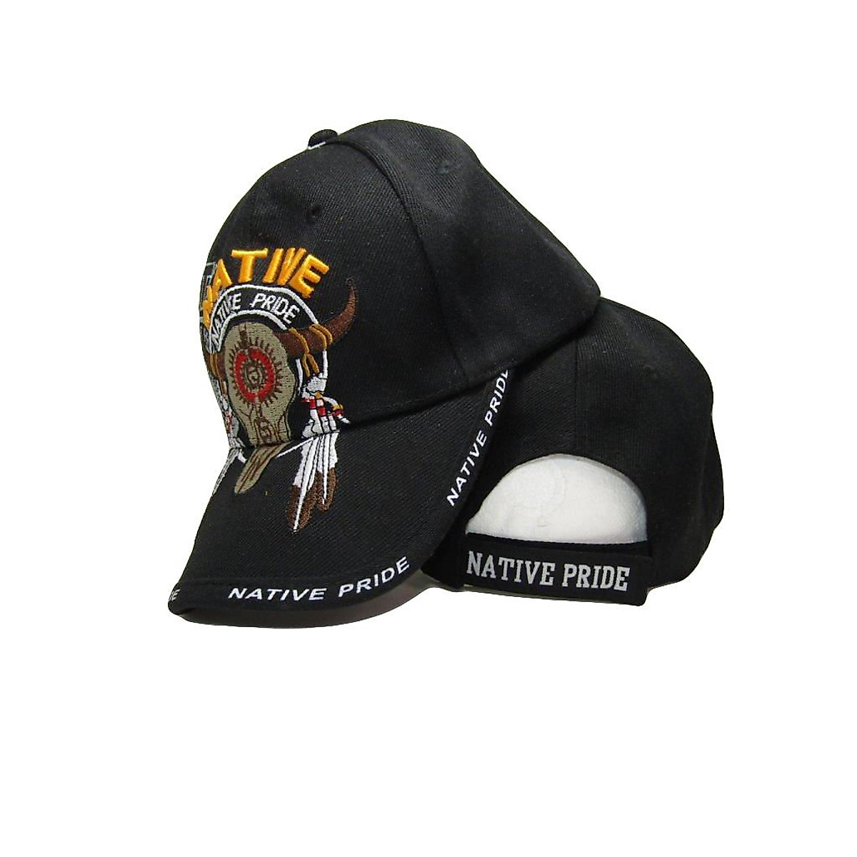 Native Pride American Bull Skull Tribal Shadow Black Indian Embroidered Cap Hat
