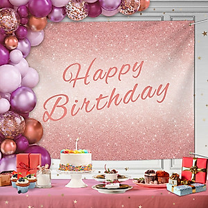 Rimbol Rose Gold Happy Birthday Banner Background Party Decoration Supplies, 4.5x6ft Photo Decoration Props, Suitable for Girls and Ladies