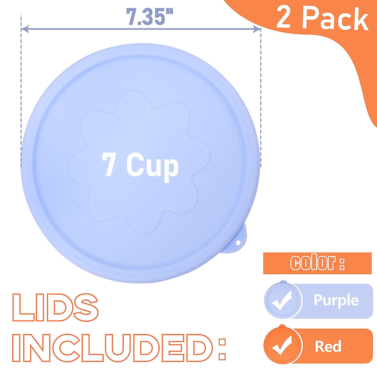 LUVCOSY 7 Cup Silicone Replacement Lids Storage Cover for Pyrex 7402-PC Glass Bowls (Container not Included) 2 Pack Microwave, Dishwasher and Freezer Safe