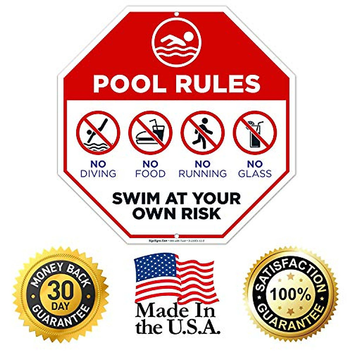 Pool Rules Sign, Pool Sign, 12x12 Inches, Rust Free .040 Aluminum, Fade Resistant, Made in USA by Sigo Signs