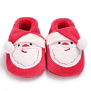 HsdsBebe Baby Boys Girls Christmas Red Shoes Cotton Infant Soft Sole Anti-Slip Christmas Slippers Moccasins Toddler Stay on House Crib Shoes