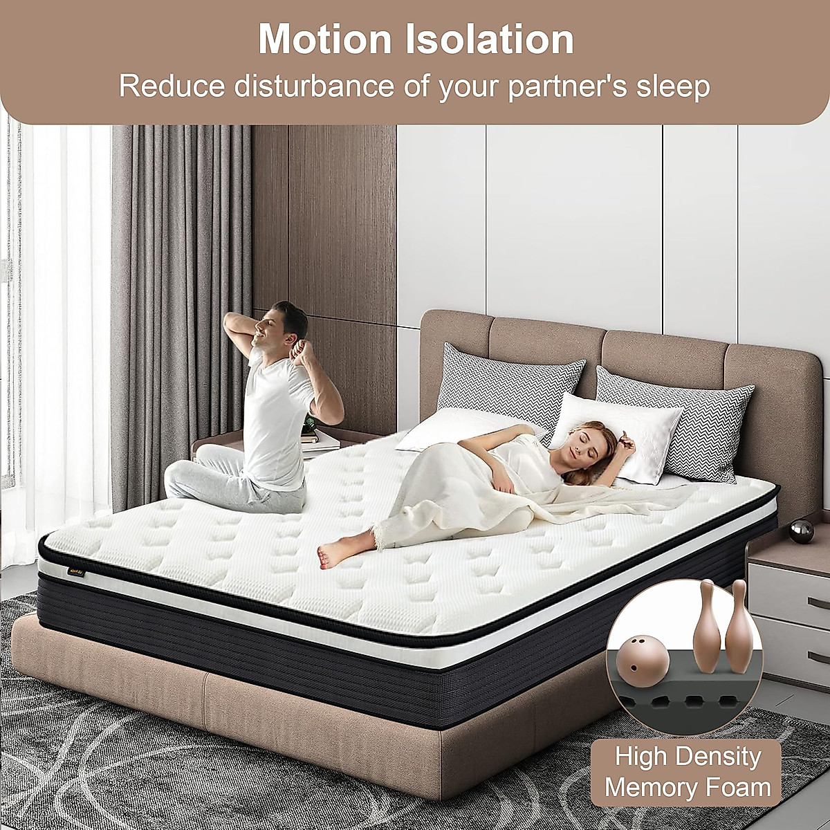 VKJ Queen Size Mattress 10 Inch,Medium Firm,Updrade Hybrid Memory Foam Mattress in a Box,Colchones Queen Size Bed,Individually Pocketed Springs for Support and Pressure Relief