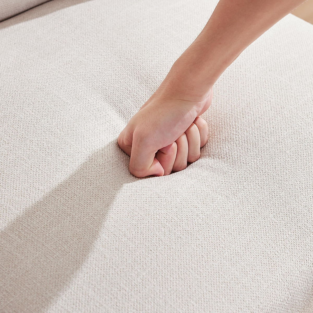 HUIMO Home Office Chair Upholstered Swivel Desk Chair with Wheels Chenille Fabric Adjustable Height Computer Chair with Wooden Legs Comfortable Armless Chair for Studio Study Home Office (Beige)