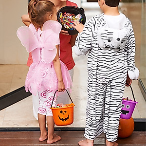 Zcaukya 3 Pack Halloween Buckets, Halloween Plastic Candy Pails, Portable Plastic Candy Trick or Treat Basket for Halloween Party Supplies, Orange Purple Green