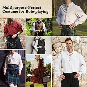 Zando Men's Renaissance Faire Costume - Long Sleeve Medieval Pirate Shirt - Beige, X-Large