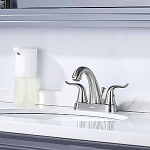 WOWOW Bathroom Faucet 2 Handle 4 Inch Centerset Bathroom Sink Faucet, Lead-Free Basin Mixer Tap with Lift Rod Drain Stopper, 2 Handle Centerset Lavatory Faucet Brushed Nickel Vanity Faucet