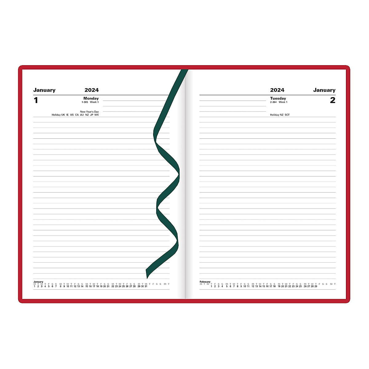 Letts of London Standard Daily Planner, 12 Months, January to December, 2024, Day-Per-Page, A5 Size, 8.25" x 5.875", Burgundy (C10XBY-24)