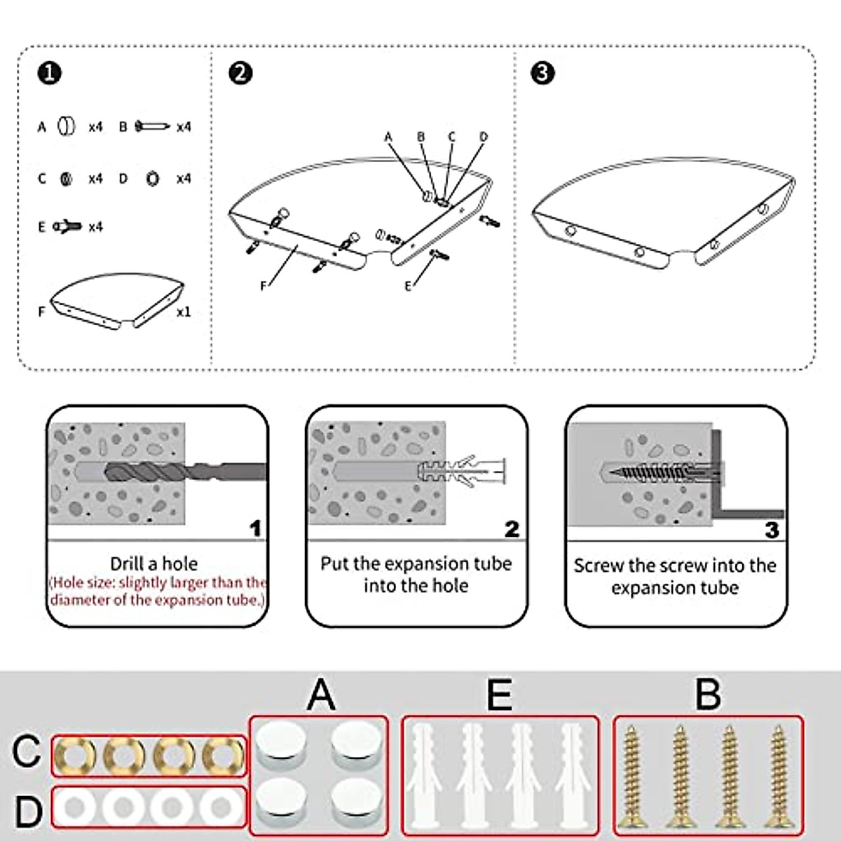 Cosmos 2 Pcs Acrylic Wall Mount Floating Corner Shelves Quarter Round Shower Shelf Hanging Corner Shelves Wall Storage Display Organizer for Bathroom Kitchen Bedroom Living Room (Transparent Clear)