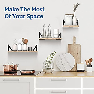 Halter Wall Book Shelves for Bedroom, Small Wall Shelf, Mounted Floating Wall Shelving, Hanging Shelves with Angle Brackets, Wall Shelves for Bedroom, Bathroom, Kitchen, Light Brown,Set of 3