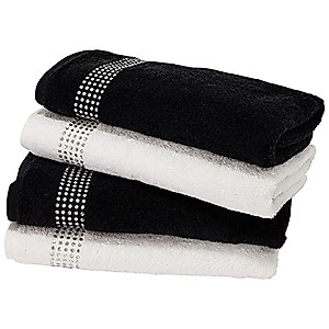 Sparkles Home Rhinestone Hand Towel with Stripe, Set of 2 - Black