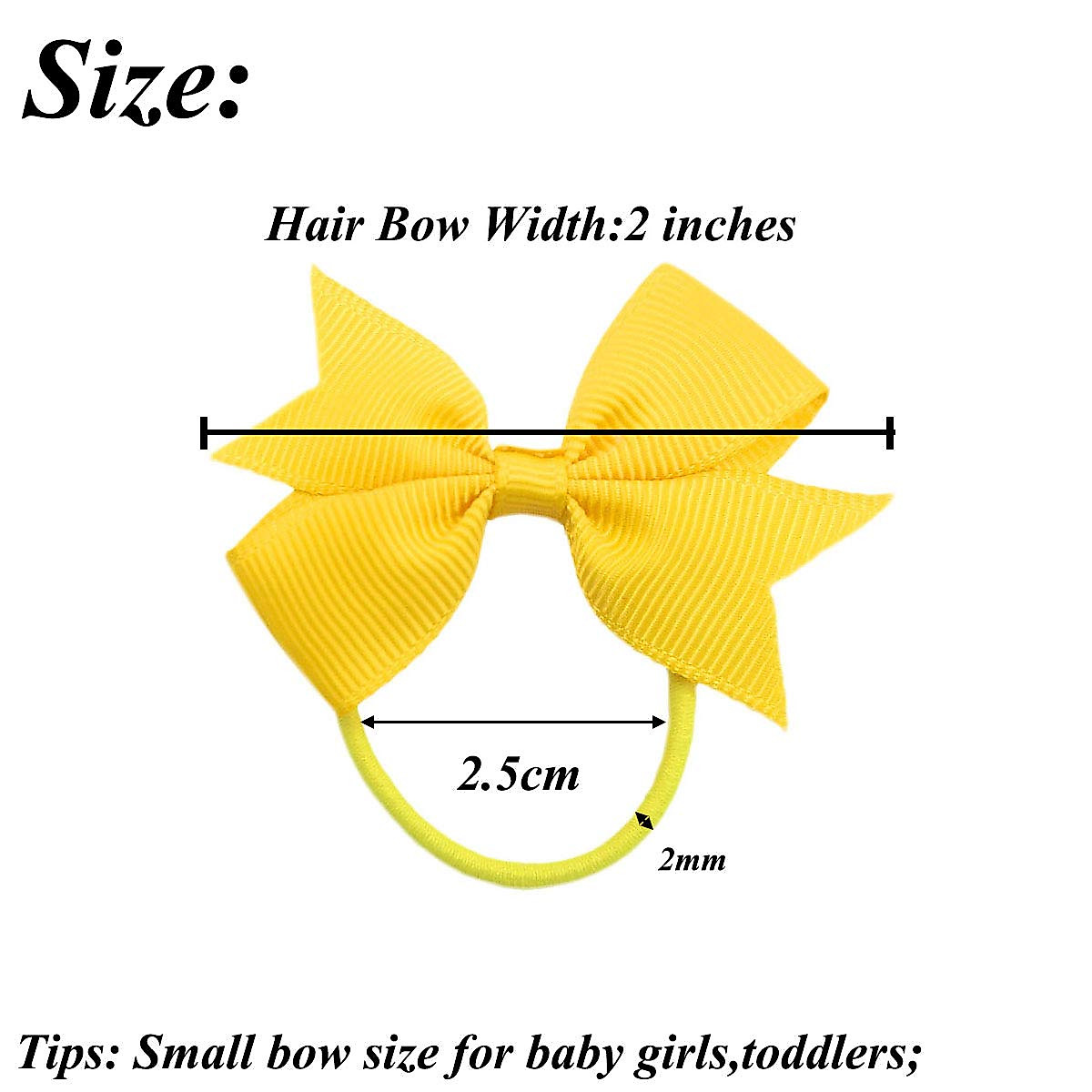 Baby Hair Ties with Bows,50pcs 2inch Baby Hair Bows Durable Rubber Bands Ponytail Holders Toddler Essential Hair Accessories for Infants Baby Girls in Pairs