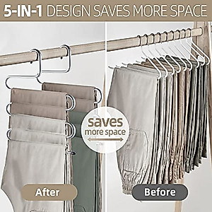 Pants Hanger Multi-Layer S-Style Jeans 6 PACKTrouser Hanger Closet Stainless Steel Rack Space Saver for Tie Scarf Jeans Clothes
