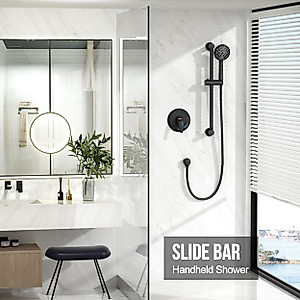 Gabrylly Slide Bar Shower Faucet Set for Bathroom with High Pressure 5-Setting Handheld Shower Set, Shower Valve with Trim and Diverter,Matte Black