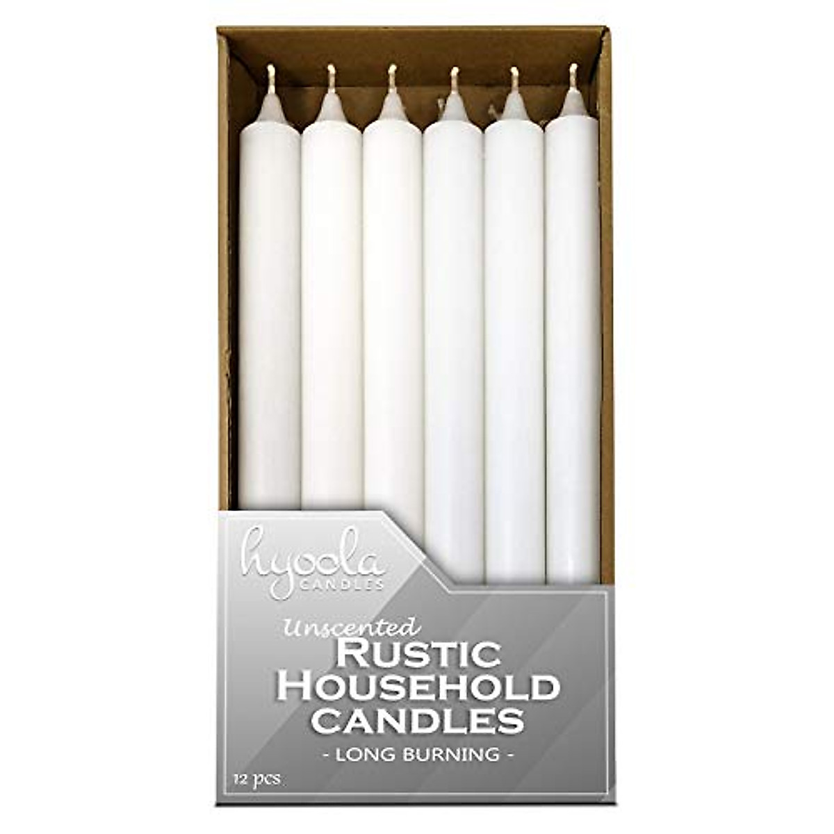 Hyoola 10 Inch Dinner Candles - 12 Pack - White Tall Candles - Unscented Rustic Candles - Long Burning Candle Sticks