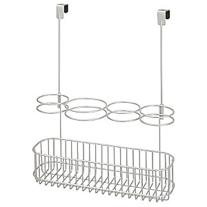 mDesign Metal Bathroom Storage Tool Organizer Accessory Basket Tray - Hang Over Cabinet Door - Storage for Hair Dryer, Straightener, Curling Iron & Hair Styling Products - Concerto Collection - Satin