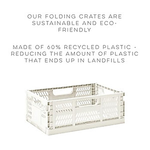 3 Sprouts Recycled Plastic Collapsible Crate - Stackable Folding Storage Crate for Organization for Adults & Kids - Foldable Plastic Crate - Large - Cream