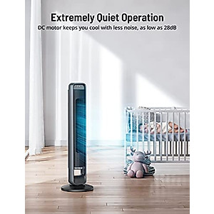 PARIS RHÔNE 42 Inch Tower Fan, 90° Oscillating Fan with DC Motor, 28dB 12 Speeds, 4 Modes, Night Light, 12H Timer, Quiet Cooling Bladeless Fan with Remote for Bedroom Living Room & Office