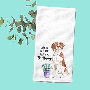 Watercolor Life is Better with a Brittany Microfiber Kitchen Tea Bar Towel Gift for Animal Dog Lover
