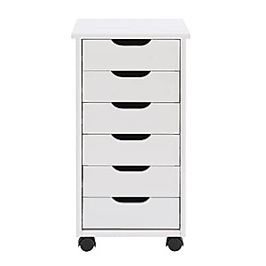 Linon Home Decor Products Corinne Six Drawer Storage, White Wash Rolling Cart