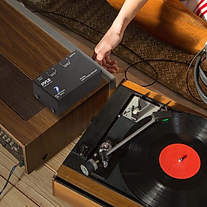 Pyle Phono Turntable Preamp - Mini Electronic Audio Stereo Phonograph Preamplifier with 9V Battery Compartment, Separate DC 12V Power Adapter, RCA Input, RCA Output & Low Noise Operation (PP555) BLACK