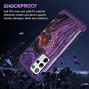 Miqala for Galaxy S21 Ultra 5G Case,Shiny in The Dark Three Layer Heavy Duty Shockproof Protection Hard Plastic Bumper +Soft Silicone Rubber Protective Case for Galaxy S21 Ultra,Deep Purple