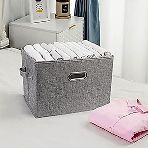 FYY Storage Bins with Lids, 2 Pack Collapsible Linen Fabric Storage Box Closet Organizer Baskets Containers Cube with Handle for Home Bedroom Office Nursery (14.6 x 10.6 x 10.2) Grey