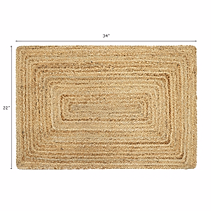 COTTON CRAFT Braided Jute Area Rug - 100% Jute Handspun Chunky Textured Neutral Reversible Rug - Throw Rug - Accent Rug Carpet - Rustic Farmhouse Entryway Living Room Bedroom Décor - 22 x 34 - Natural