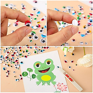 UPINS 1000pcs Wiggle Eyes with Eyelashes Self Adhesive Googly Eyes for DIY Craft 6 mm 8 mm 10 mm 12 mm Mixed Packaging and Multi Assorted Colors