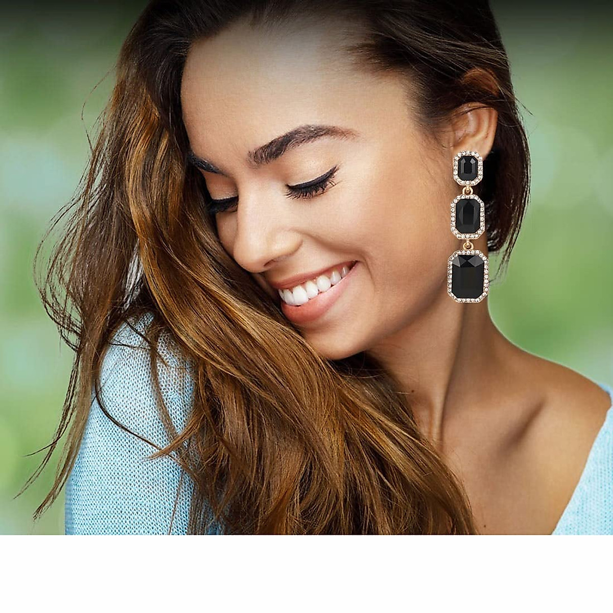 Met-edianger Black Rhinestone Dangle Earrings Statement Crystal Drop Earrings Formal Prom Rectangle Dangling Earrings for Women